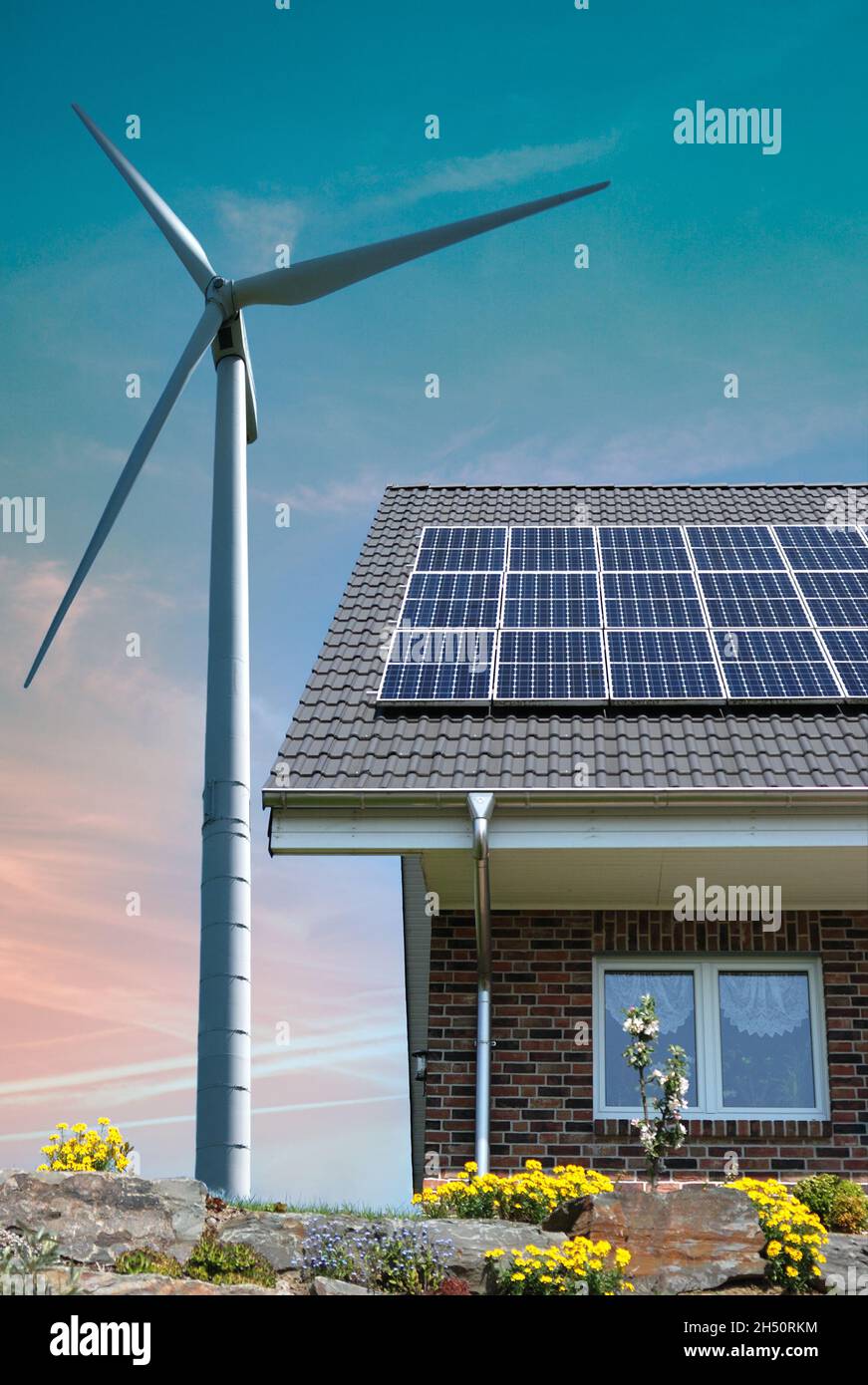 Solar panels wind turbine roof hi-res stock photography and images - Alamy