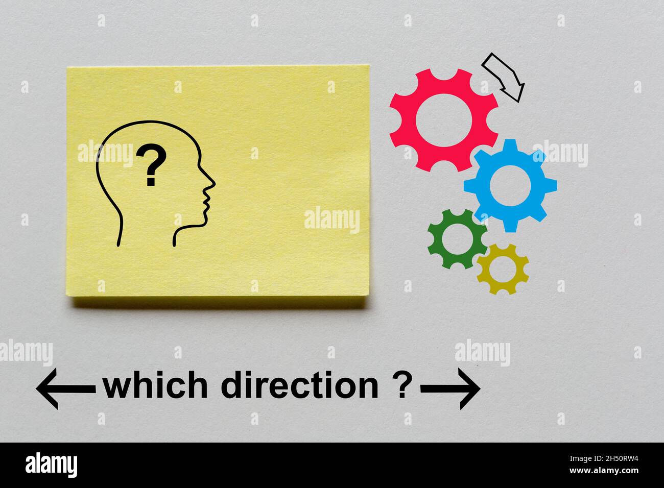 yellow note sticker with silhouette of a head with question mark and ...