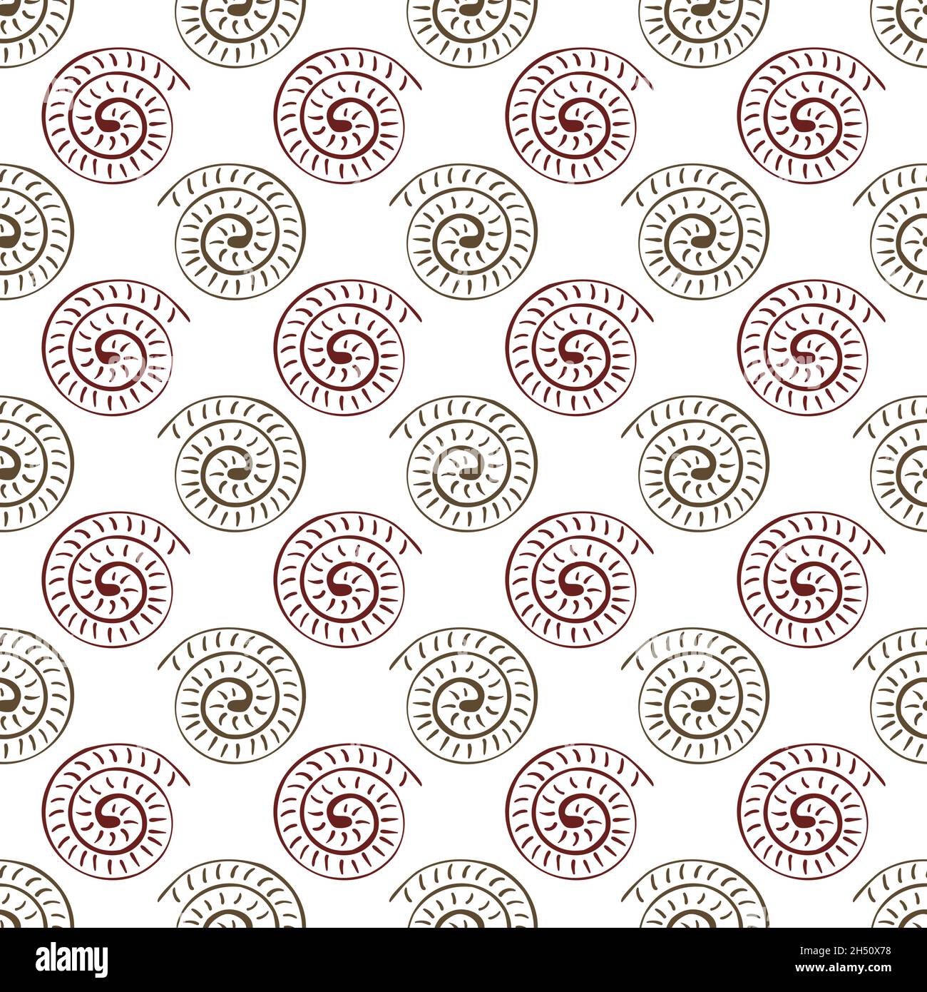 Ammonite vector seamless pattern background. Hand drawn ribbed spiral ...