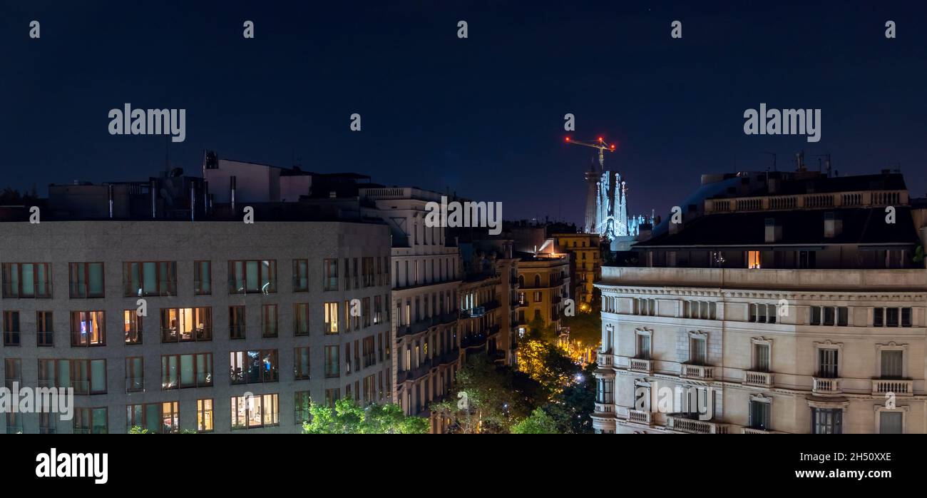 View of the Sagrada Familia Building Over the Downtown Barcelona Roof ...