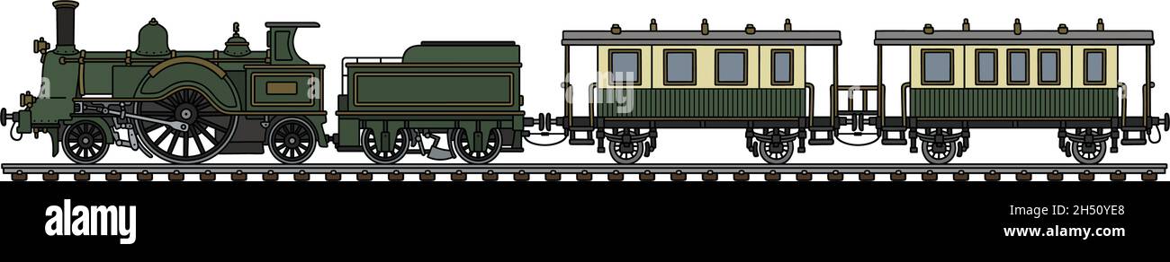 Hand drawing of a vintage green steam passenger train Stock Vector ...
