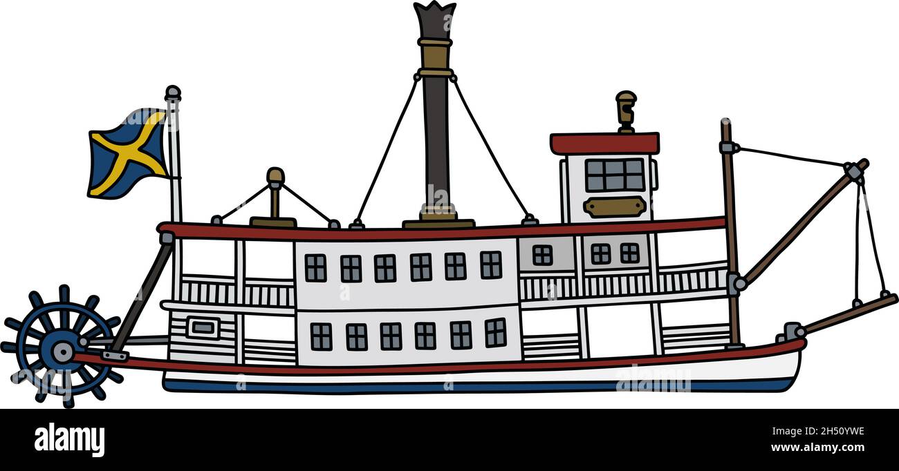 Hand drawing of a classic steam paddle riverboat Stock Vector Image ...