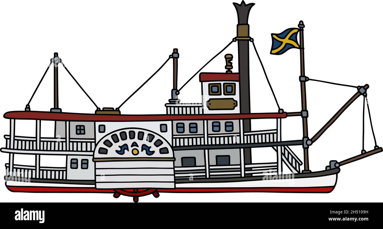 Hand drawing of a classic steam paddle riverboat Stock Vector Image ...