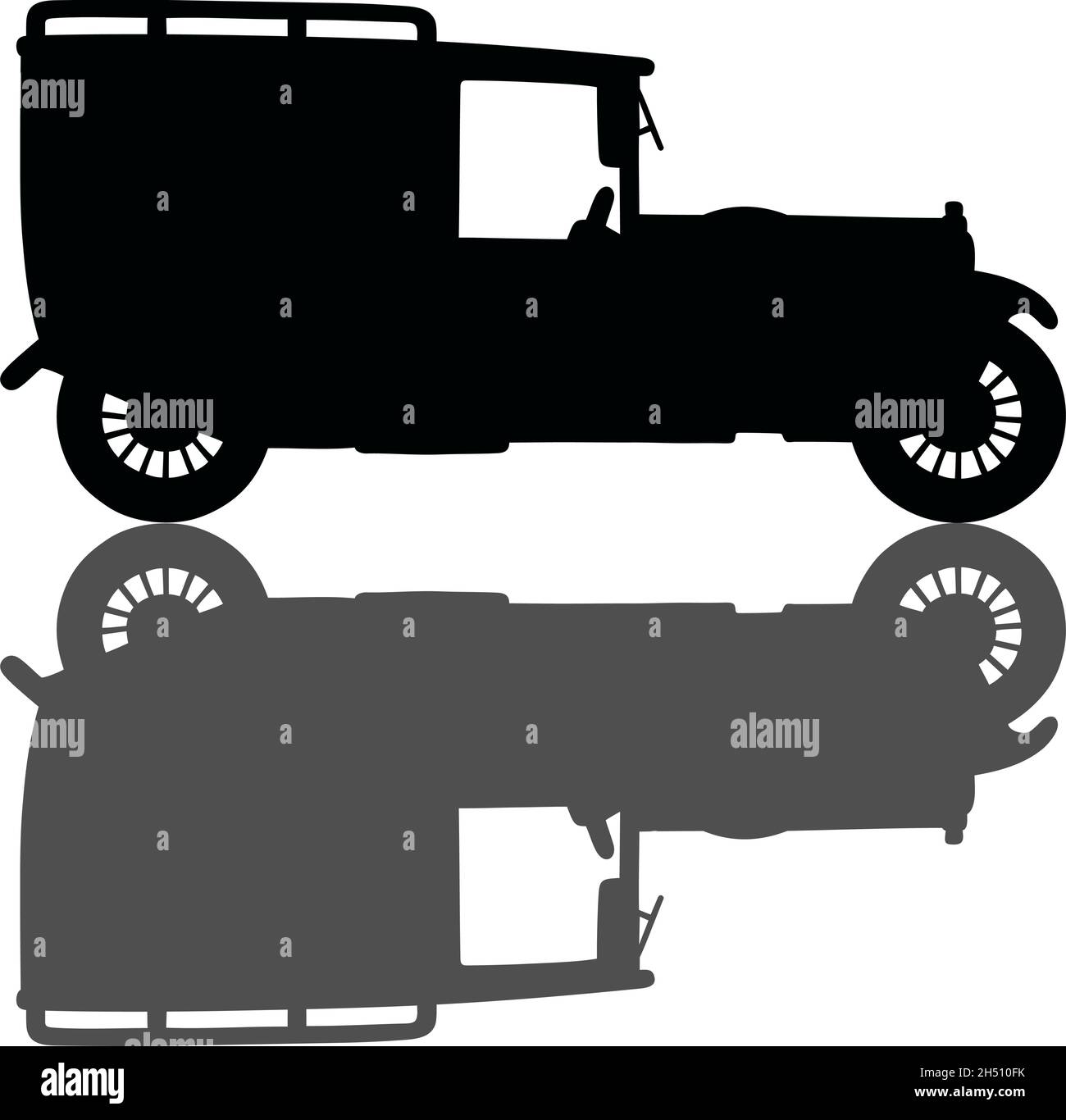 Hand drawing of a black silhouette of a vintage van with a shadow Stock ...