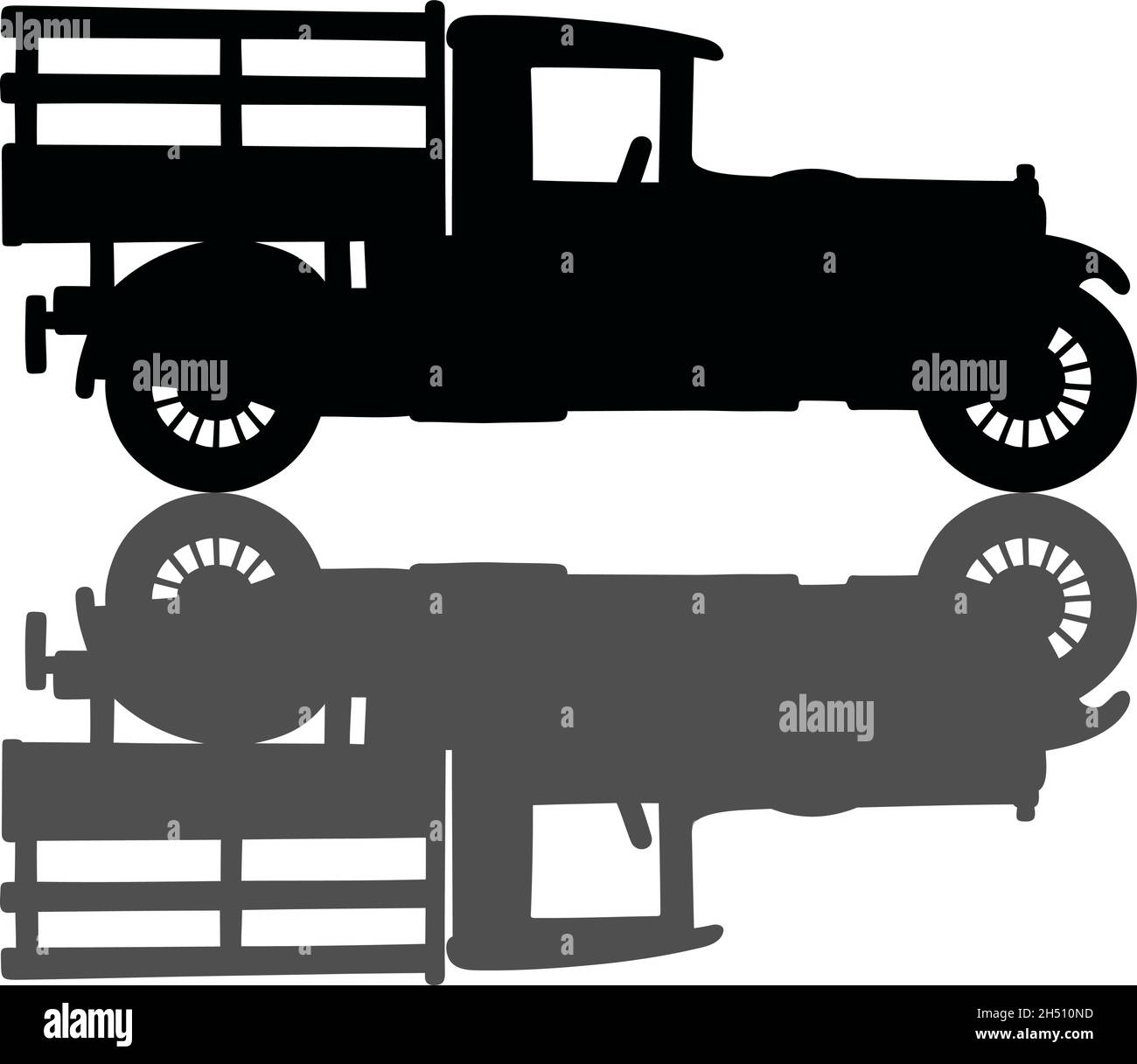 Hand drawing of a black silhouette of a vintage lorry with a shadow ...