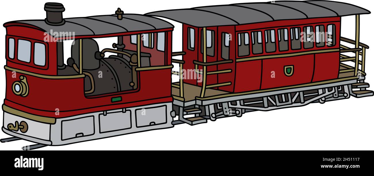 Hand drawing of a vintage dark red steam tramway Stock Vector Image ...