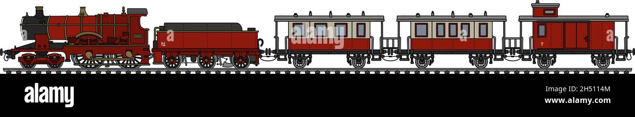 Hand drawing of a vintage red steam passenger train Stock Vector Image ...