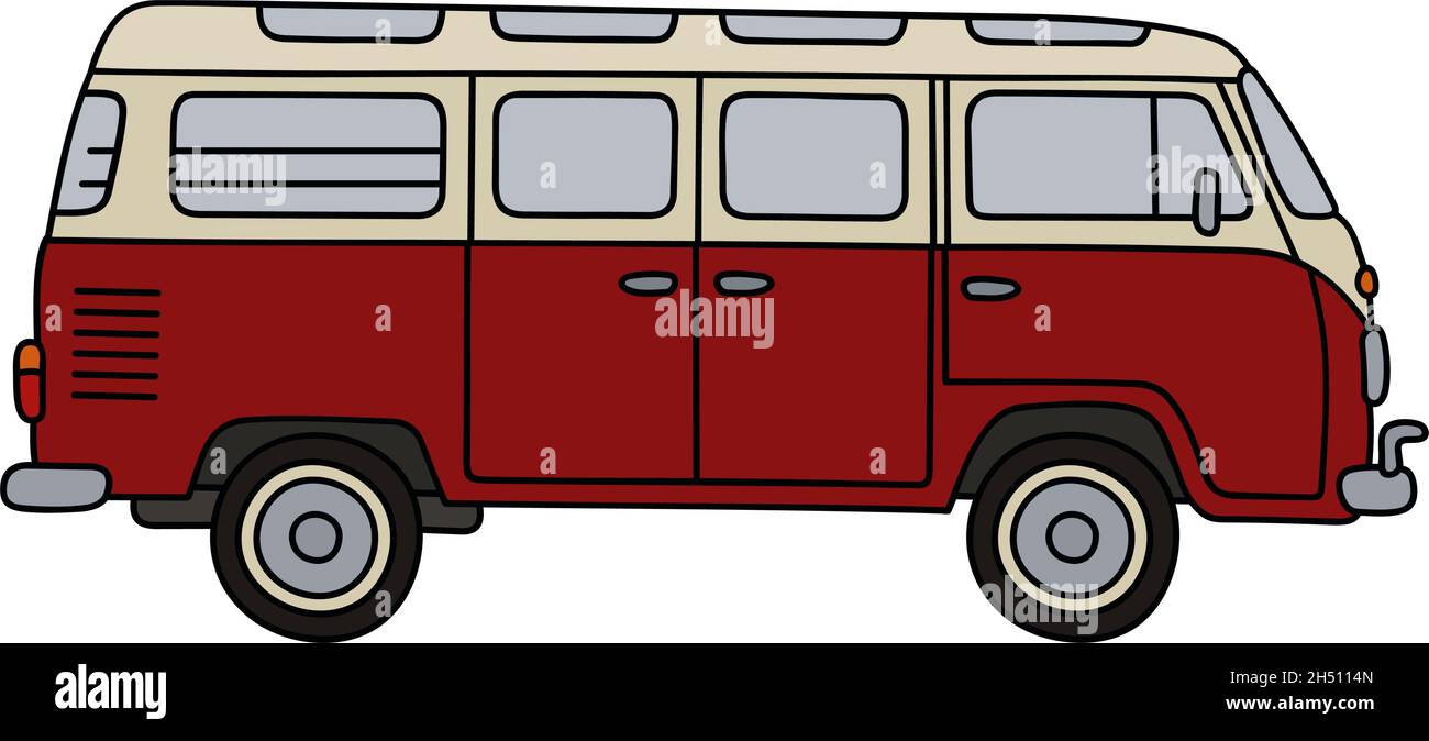 Hand drawing of a classic red and white minibus Stock Vector Image ...