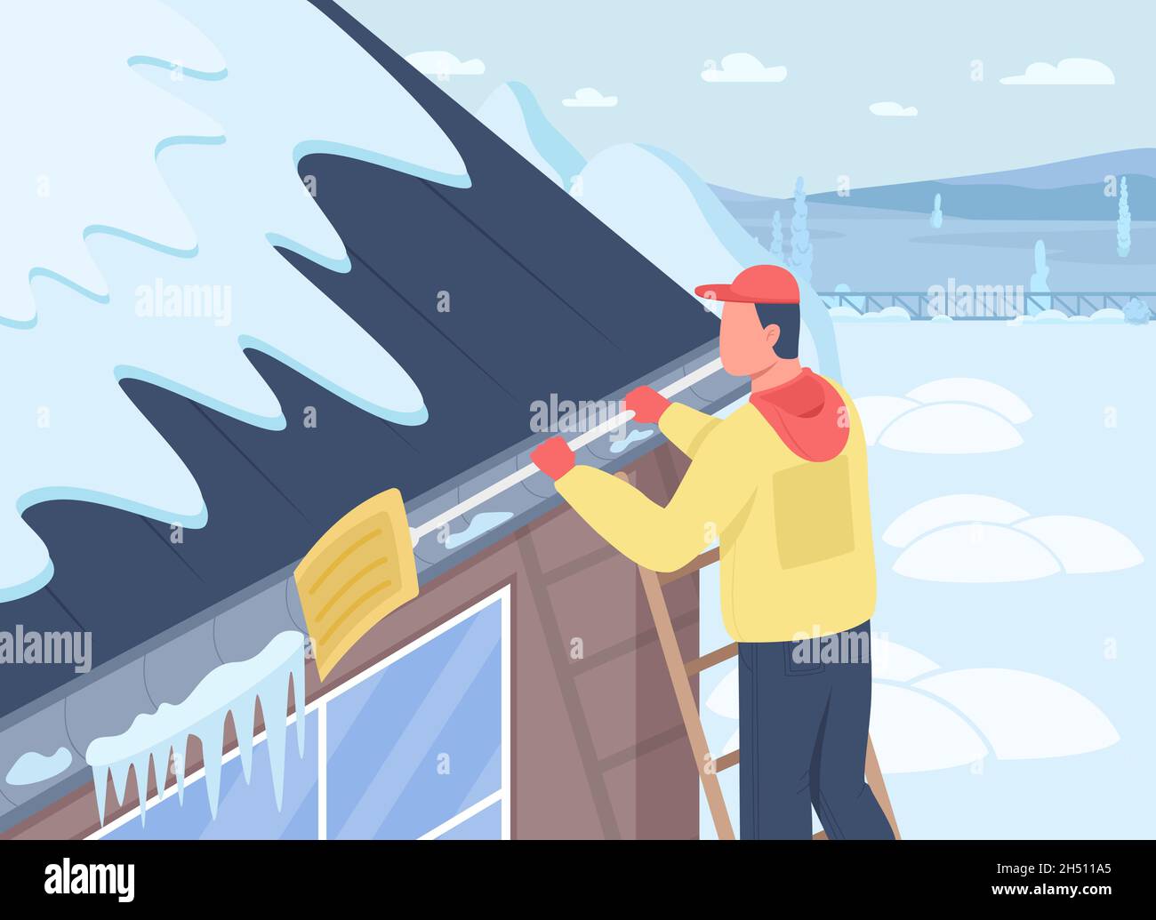 Worker cleaning the roof Stock Vector Images - Alamy