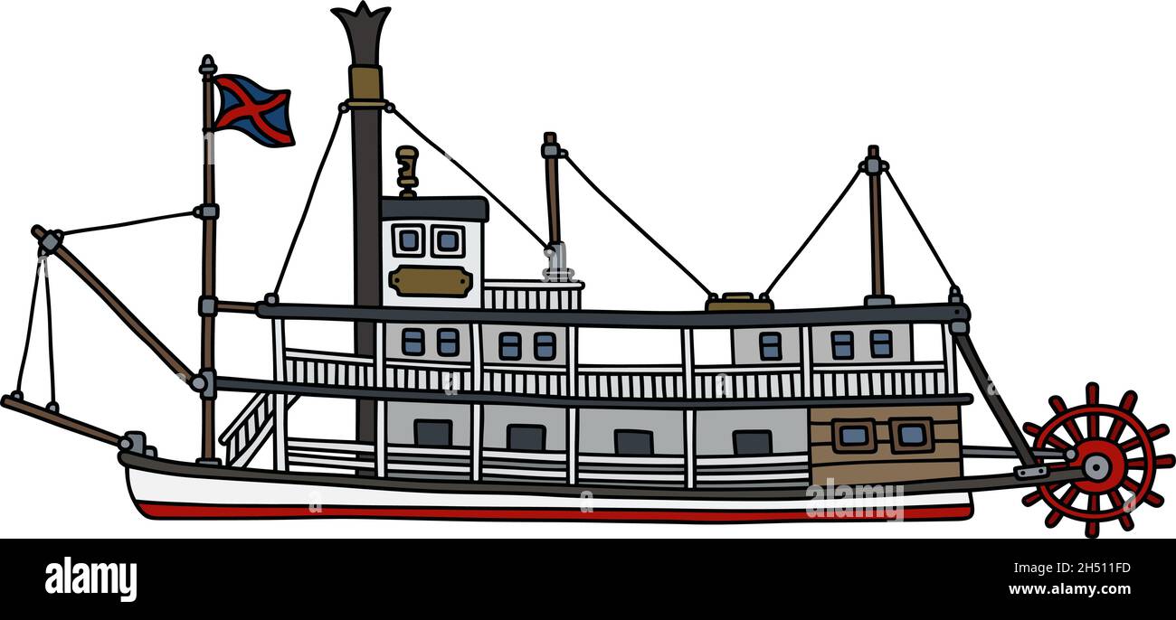 Hand drawing of a classic steam paddle riverboat Stock Vector Image ...