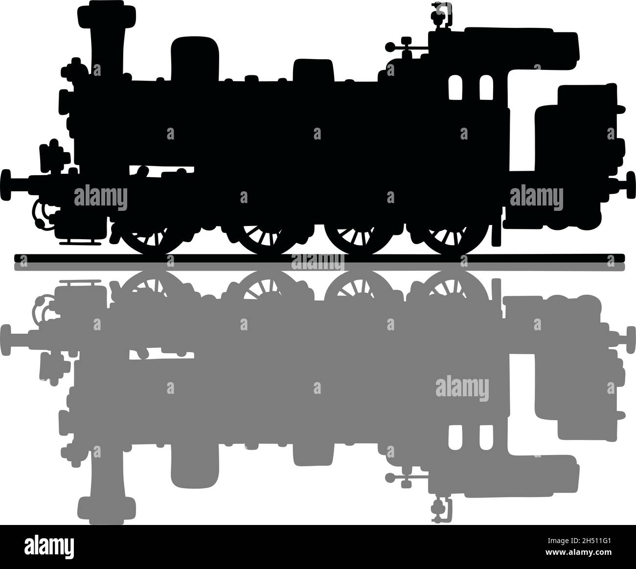 Hand drawing of a black silhouette of a vintage steam locomotive and ...