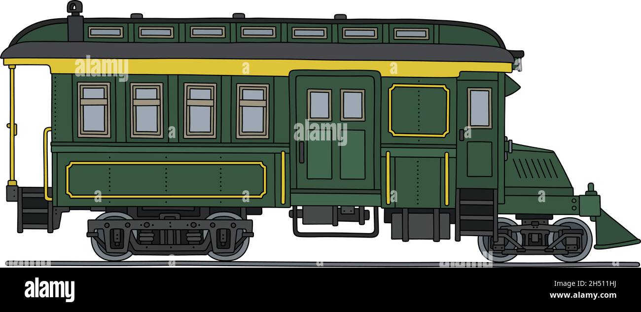 Hand drawing of a vintage green motor railcar Stock Vector Image & Art ...