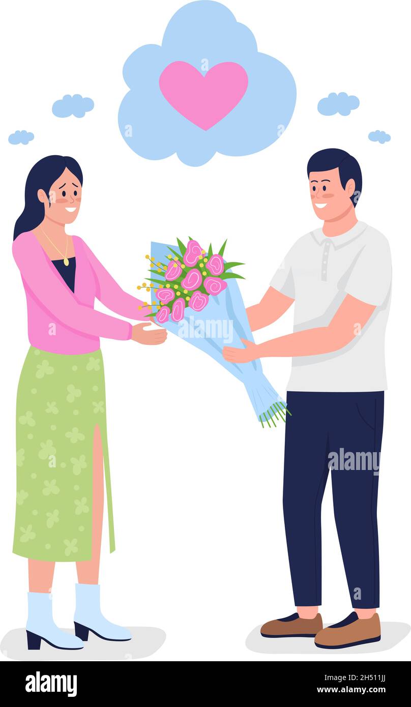 Man confessing feelings to woman semi flat color vector characters ...