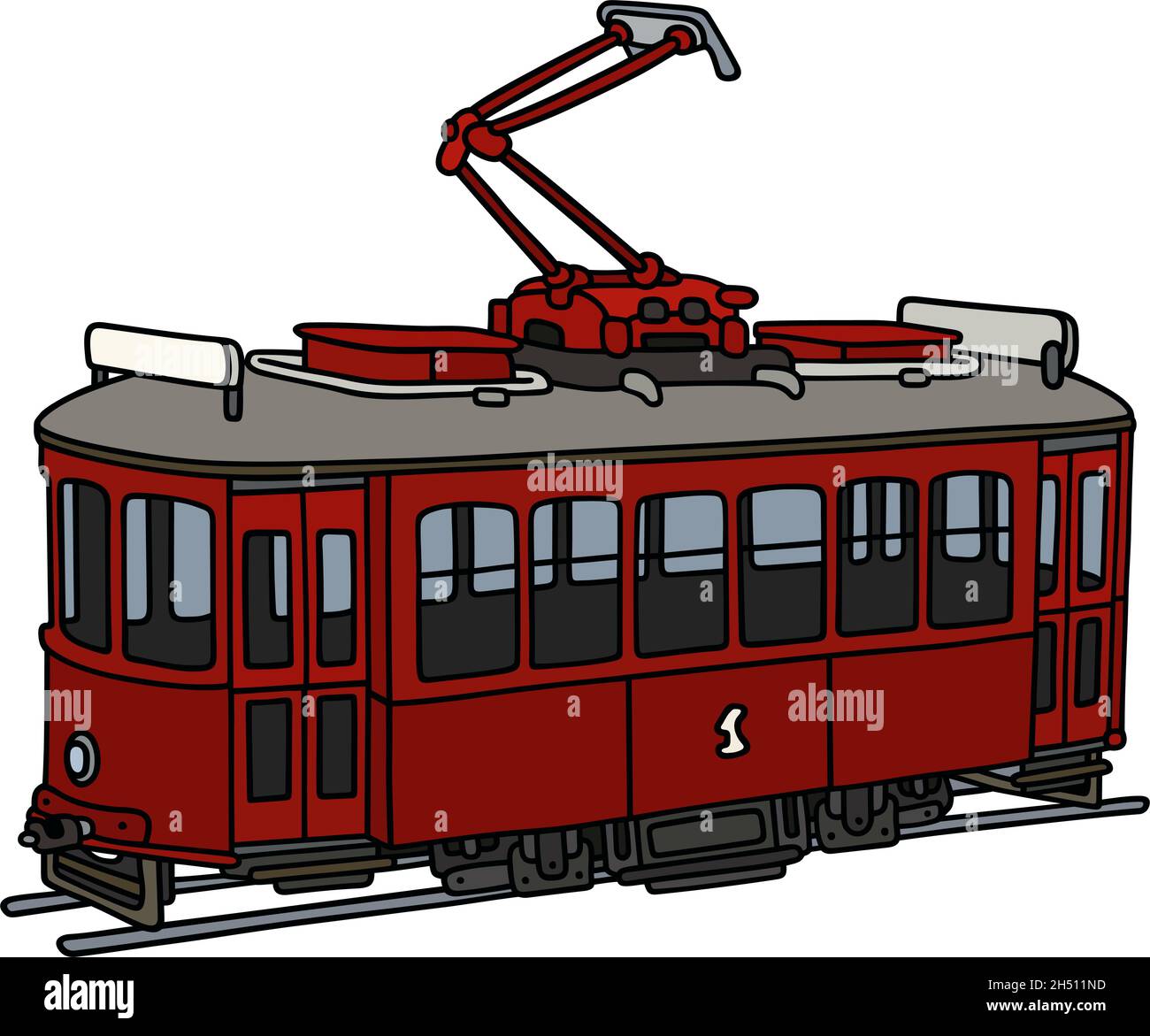 Hand drawing of a classic dark red electric tramway Stock Vector Image ...