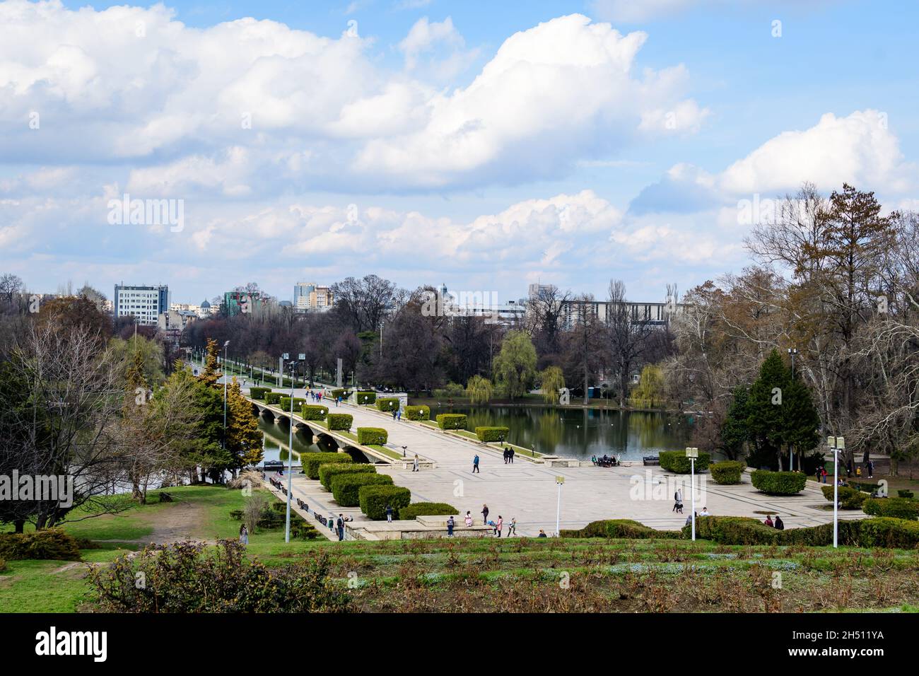 Bucharest, Romania, 20 March 2021:Landscape with the main alley and ...