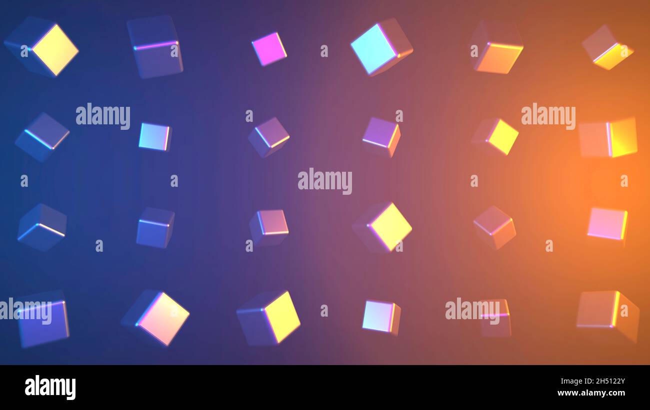 Rotating cubes that reflect light on colorful background. Animation ...
