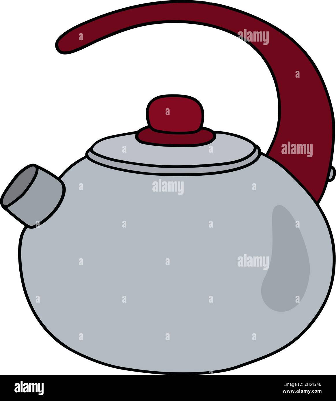 Hand drawing of a steel kettle with a red plastic handle Stock Vector ...