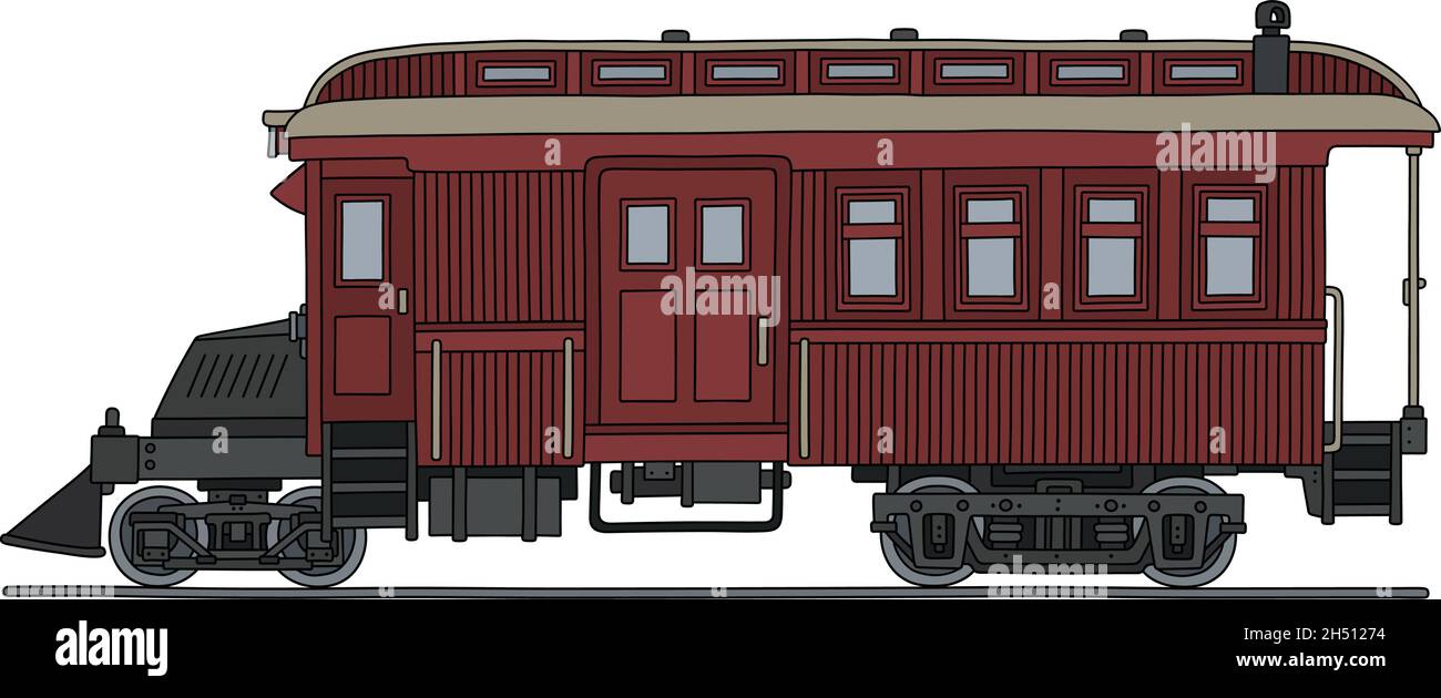Hand drawing of a vintage dark red small motor passenger train Stock ...