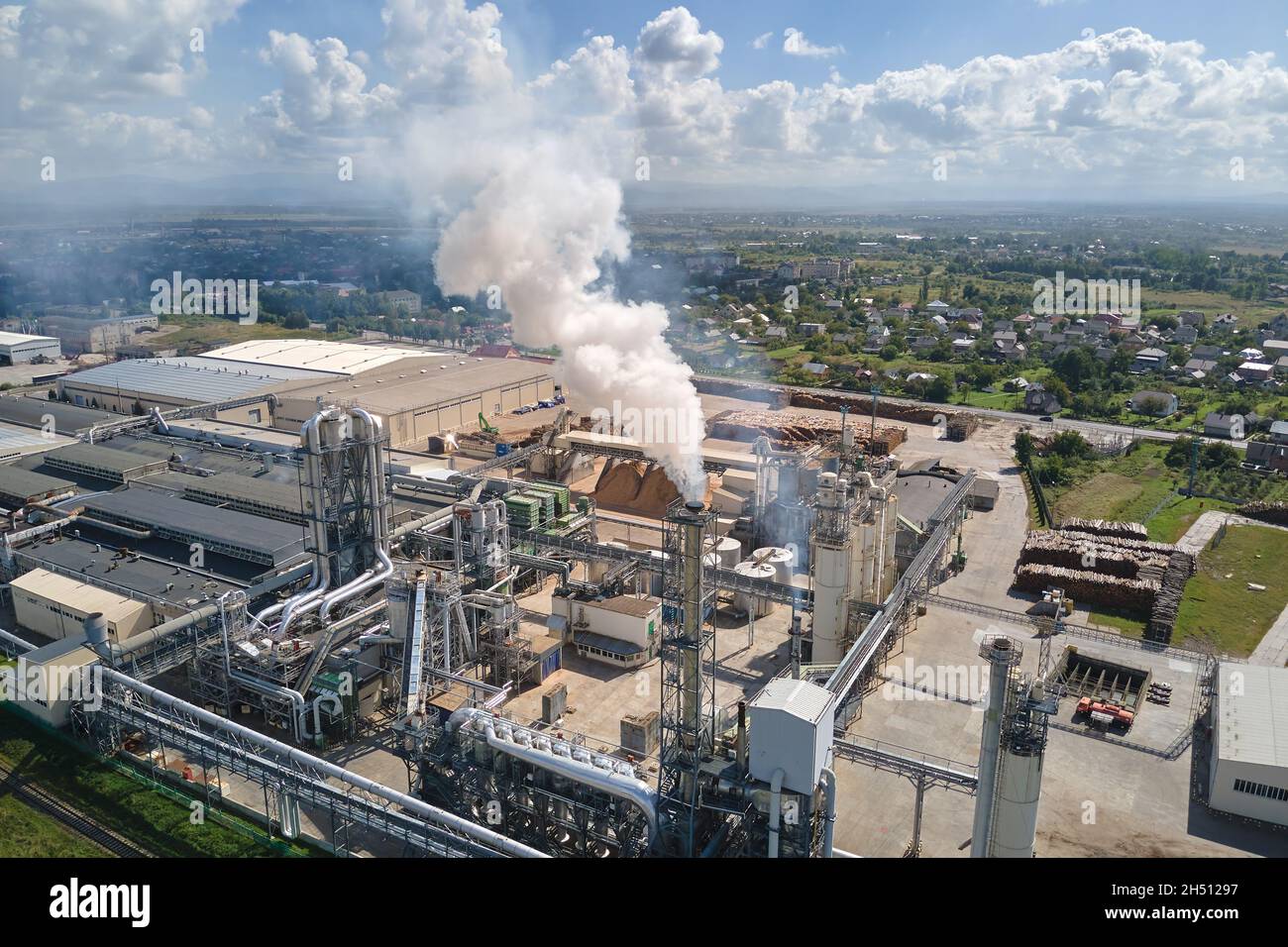 Aerial view of factory with high plant manufacture structure. Global ...
