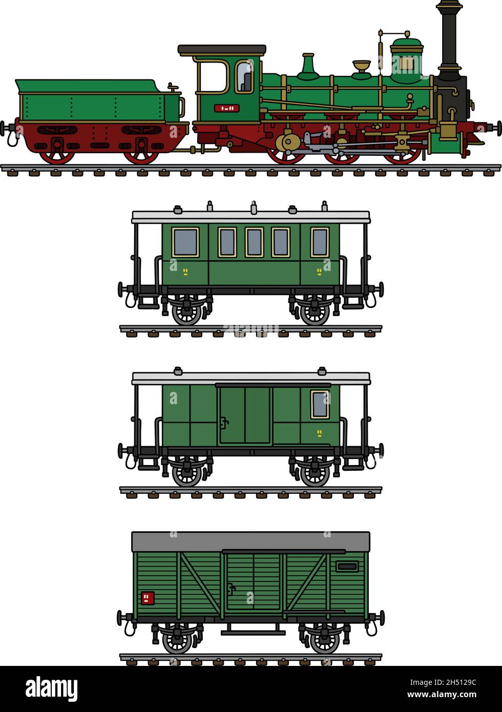 Hand drawing of a vintage green steam train Stock Vector Image & Art ...