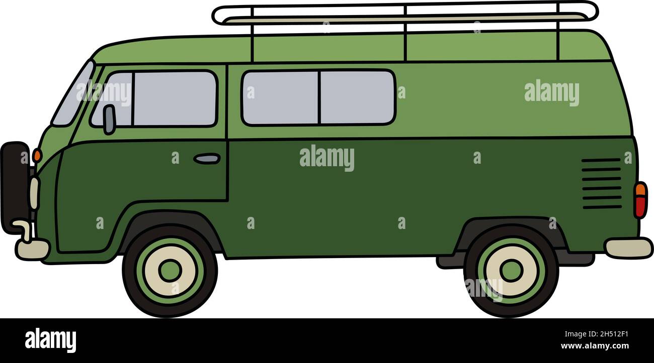 Hand drawing of a retro green minivan Stock Vector Image & Art - Alamy