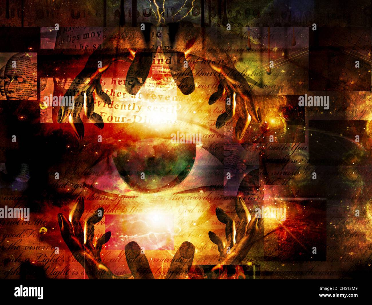 Eye and hands. Composition with geometric elements. 3D rendering Stock ...