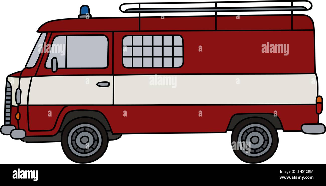 Hand drawing of a classic red fire patrol minivan Stock Vector Image ...