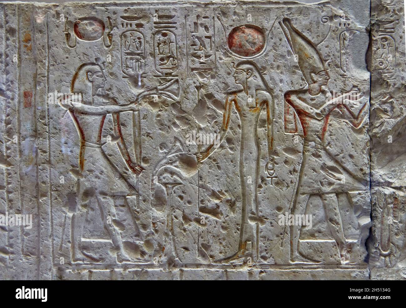 Ancient Egyptian relief mural of Ramesses II making offerings to Osiris ...