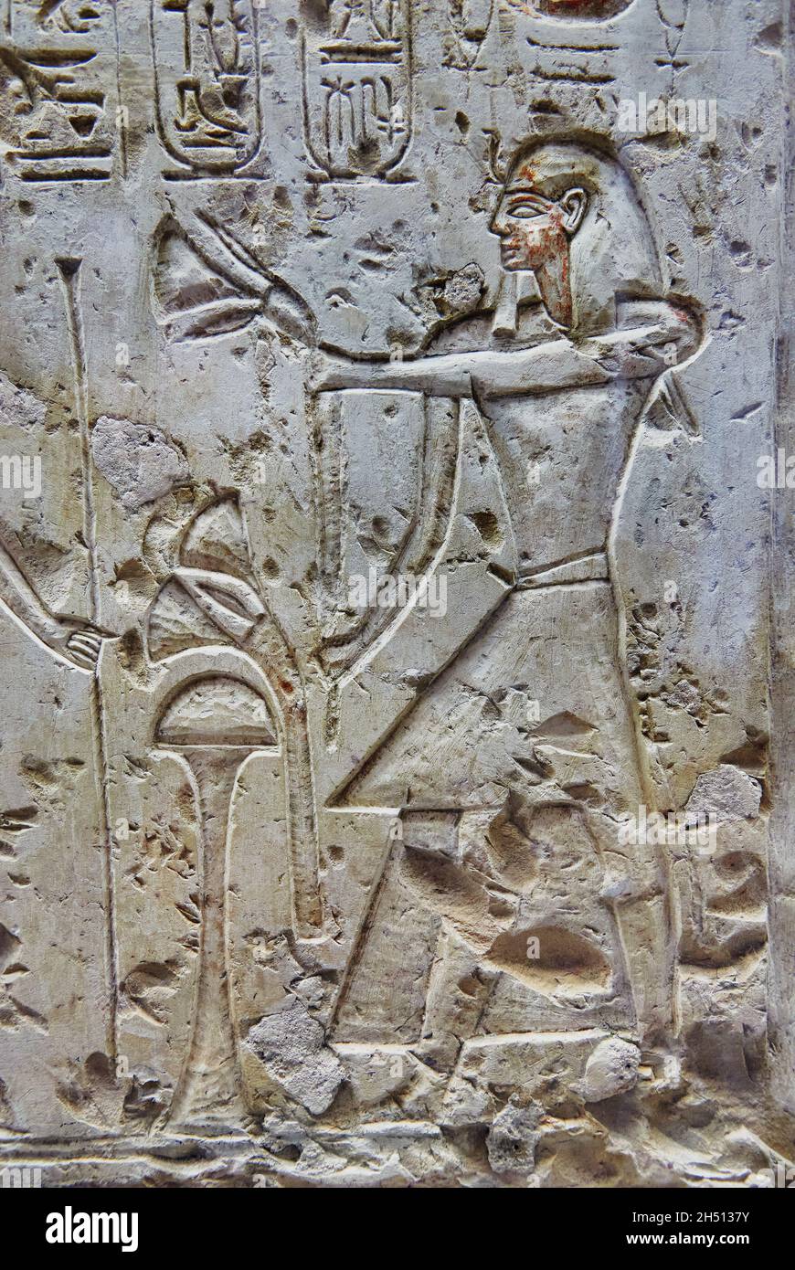 Ancient Egyptian relief mural of Ramesses II making offerings to Osiris ...