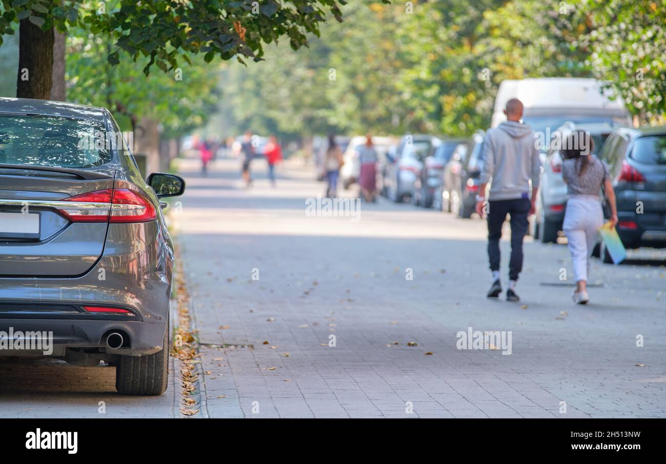 Close up of a car parked illegally against traffic rules on pedestrian ...