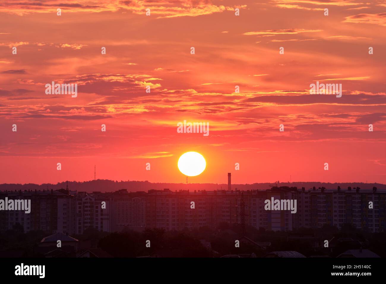 Colorful evening landscape with soft pastel coloured cloudscape over ...