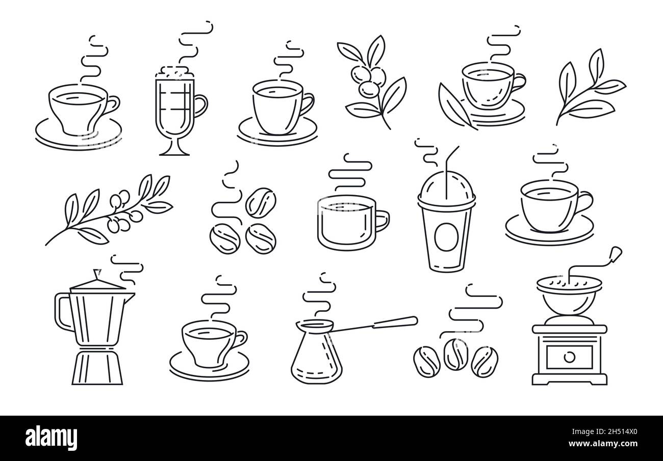 Coffee Tea icon set in graphic linear style. Design elements or ...