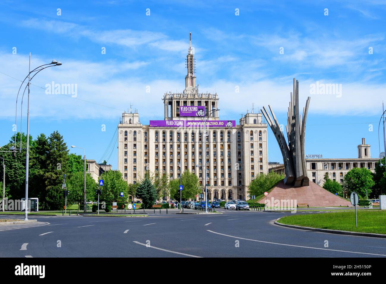 Bucharest, Romania - 15 May 2021: Wings monument and the main building ...