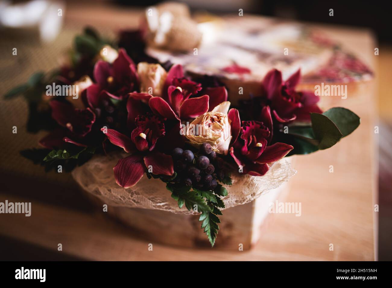 Flowers decoration box roses bloom present surprise Stock Photo - Alamy