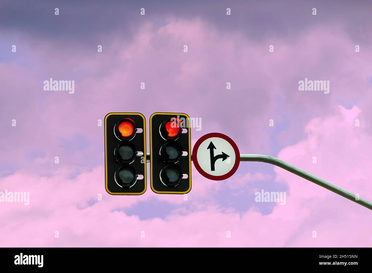 Semaphore. Traffic light with cloudy sky in the background. Red light ...