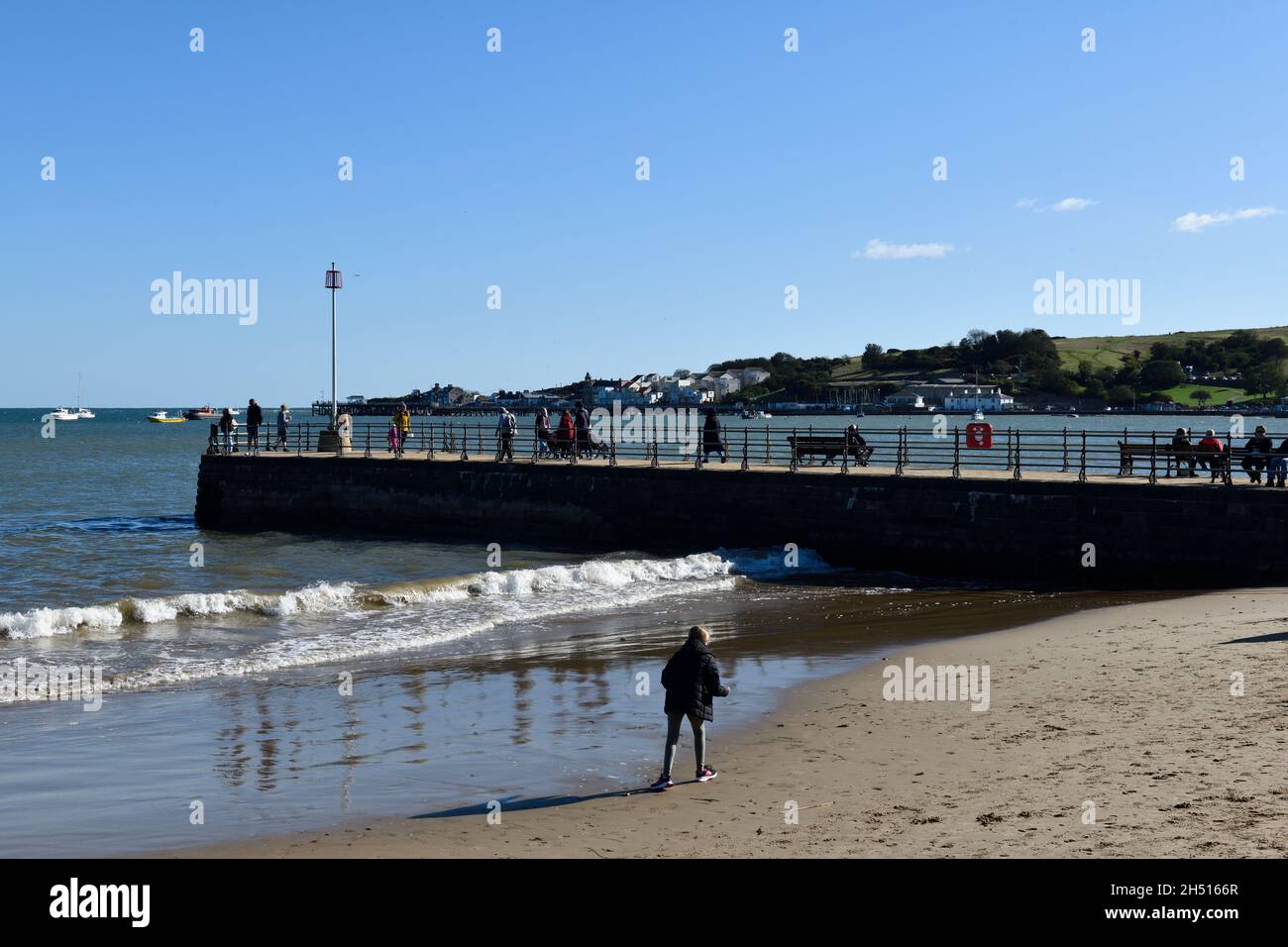 Swanage Beach and Stone Pier Dorset England uk Stock Photo - Alamy