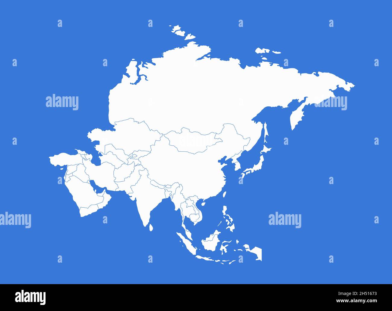 Asia map, separate states, blue background, blank Stock Photo - Alamy