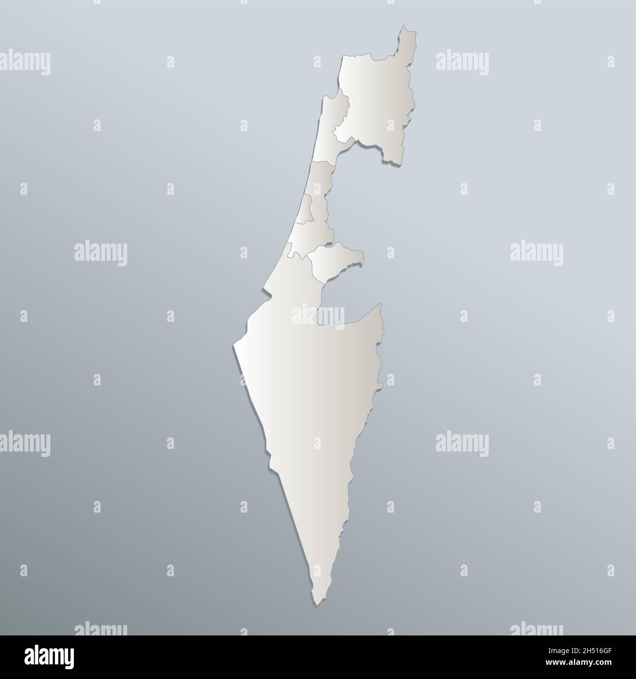 Israel map, administrative division, blue white card paper 3D, blank ...