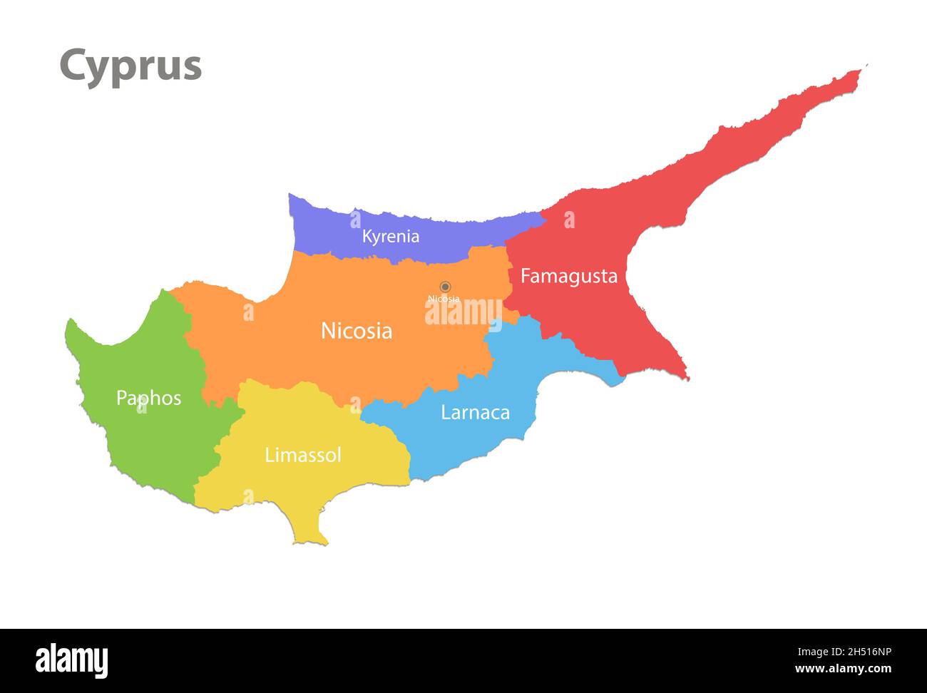 Cyprus map, administrative division, separate individual regions with ...