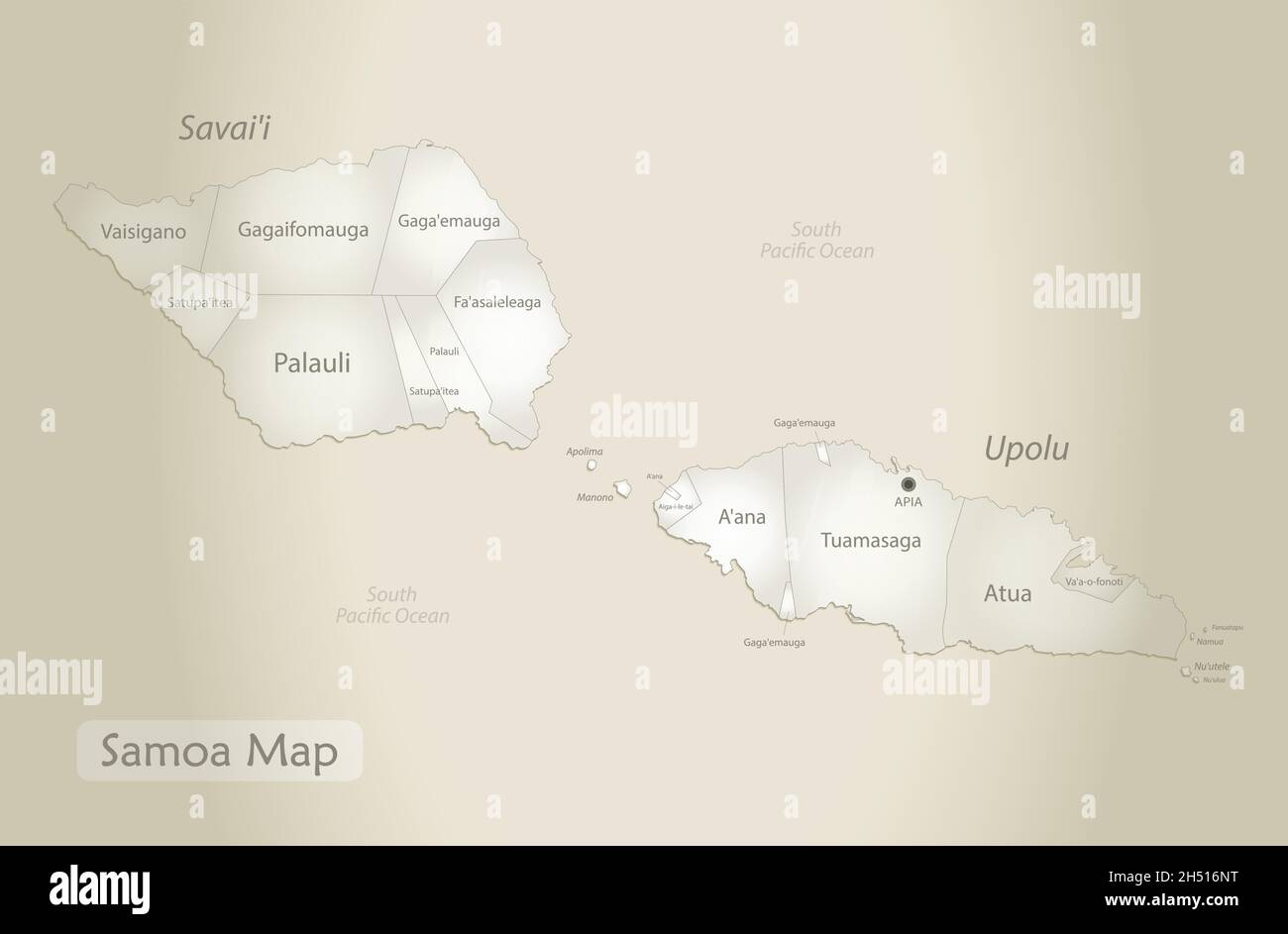 Samoa map, administrative division with names, old paper background ...