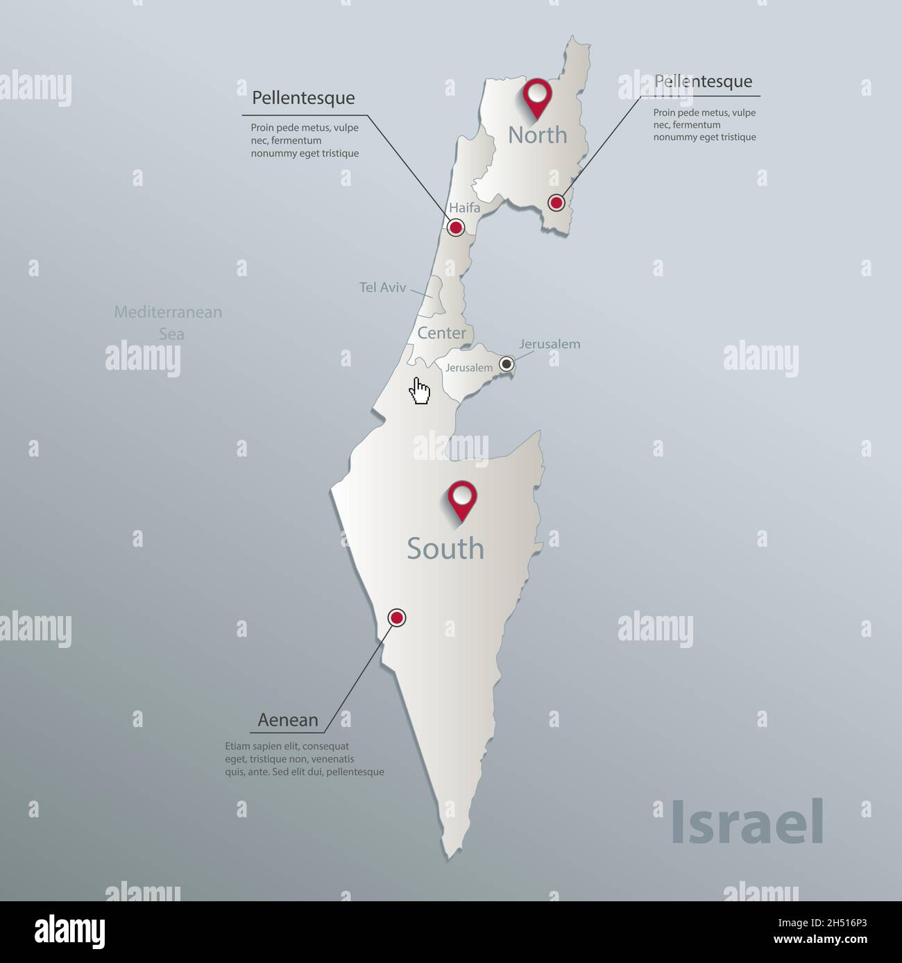 Israel map, administrative division with names, blue white card paper ...