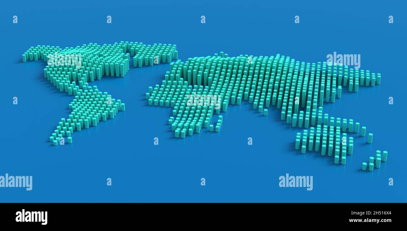 World map with green columns. 3d illustration Stock Photo - Alamy
