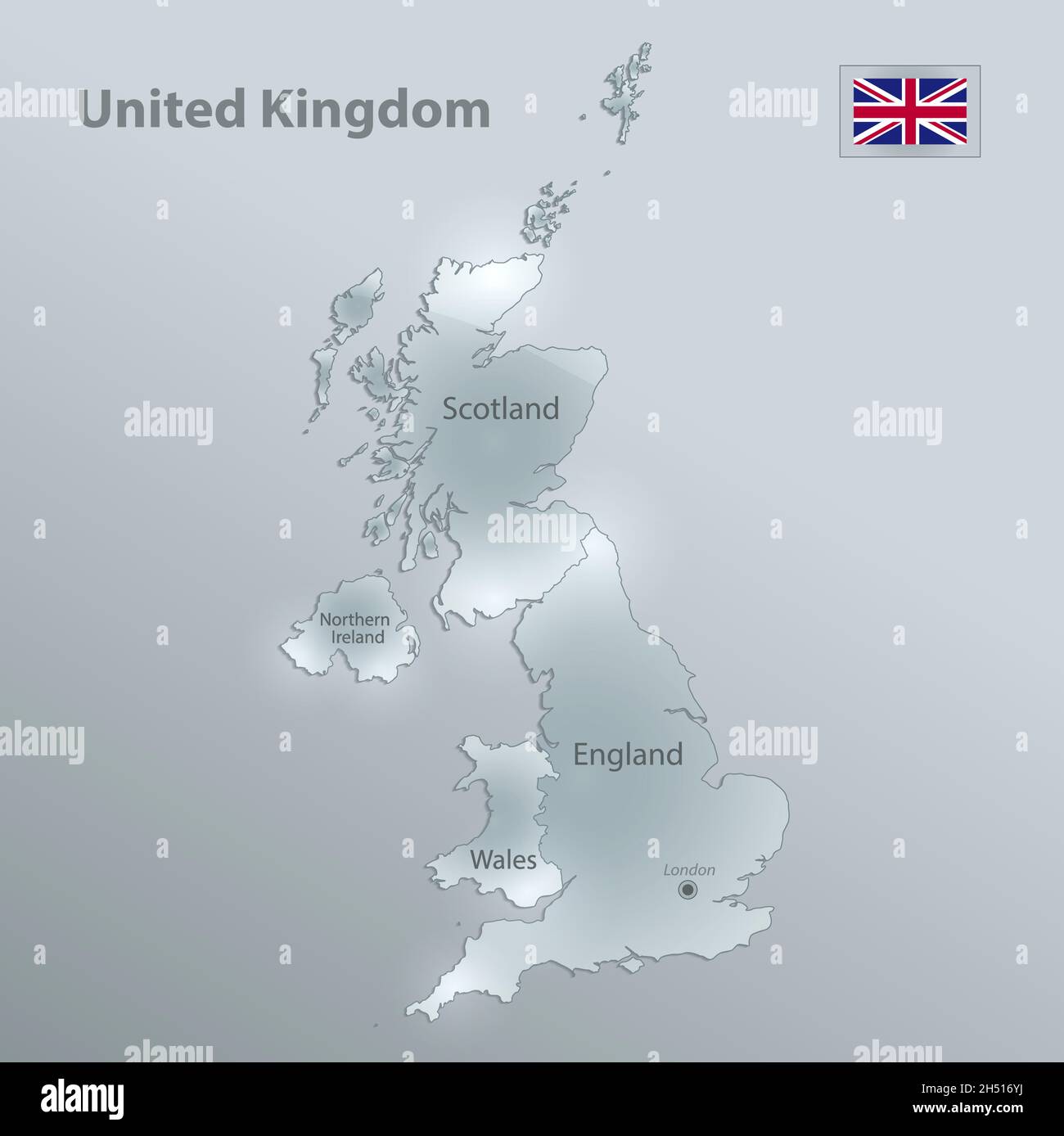 United Kingdom map and flag, administrative division, separates regions ...