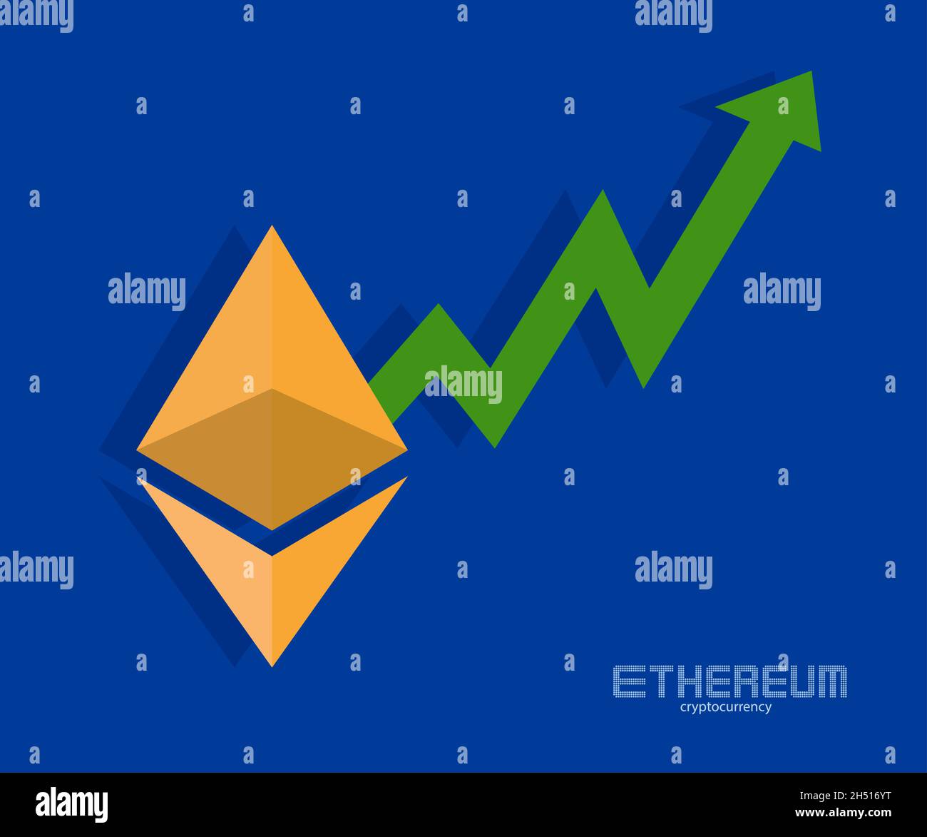 Ethereum and chart, rising prices, bullran icon, background money ...
