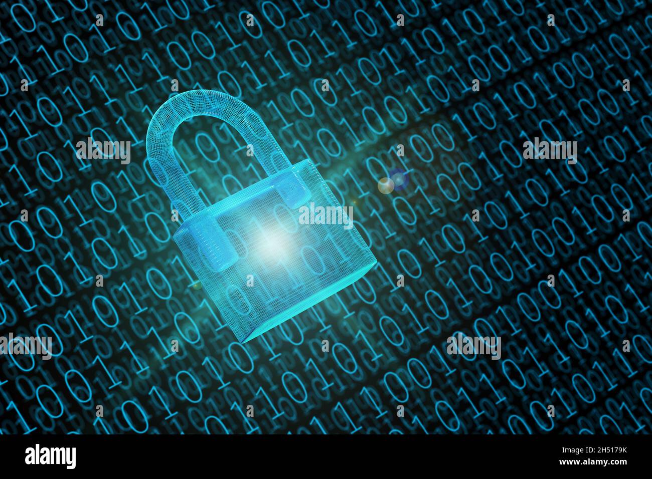 Wire-frame padlock on binary numbers background. Information security ...