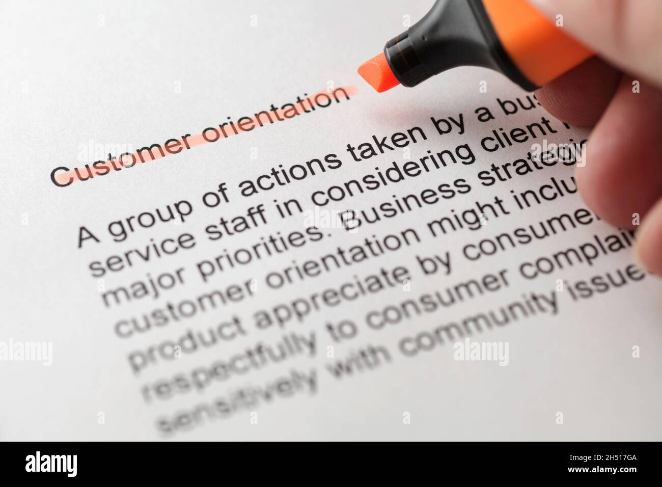 The words customer orientation are above a definition of the term. The ...