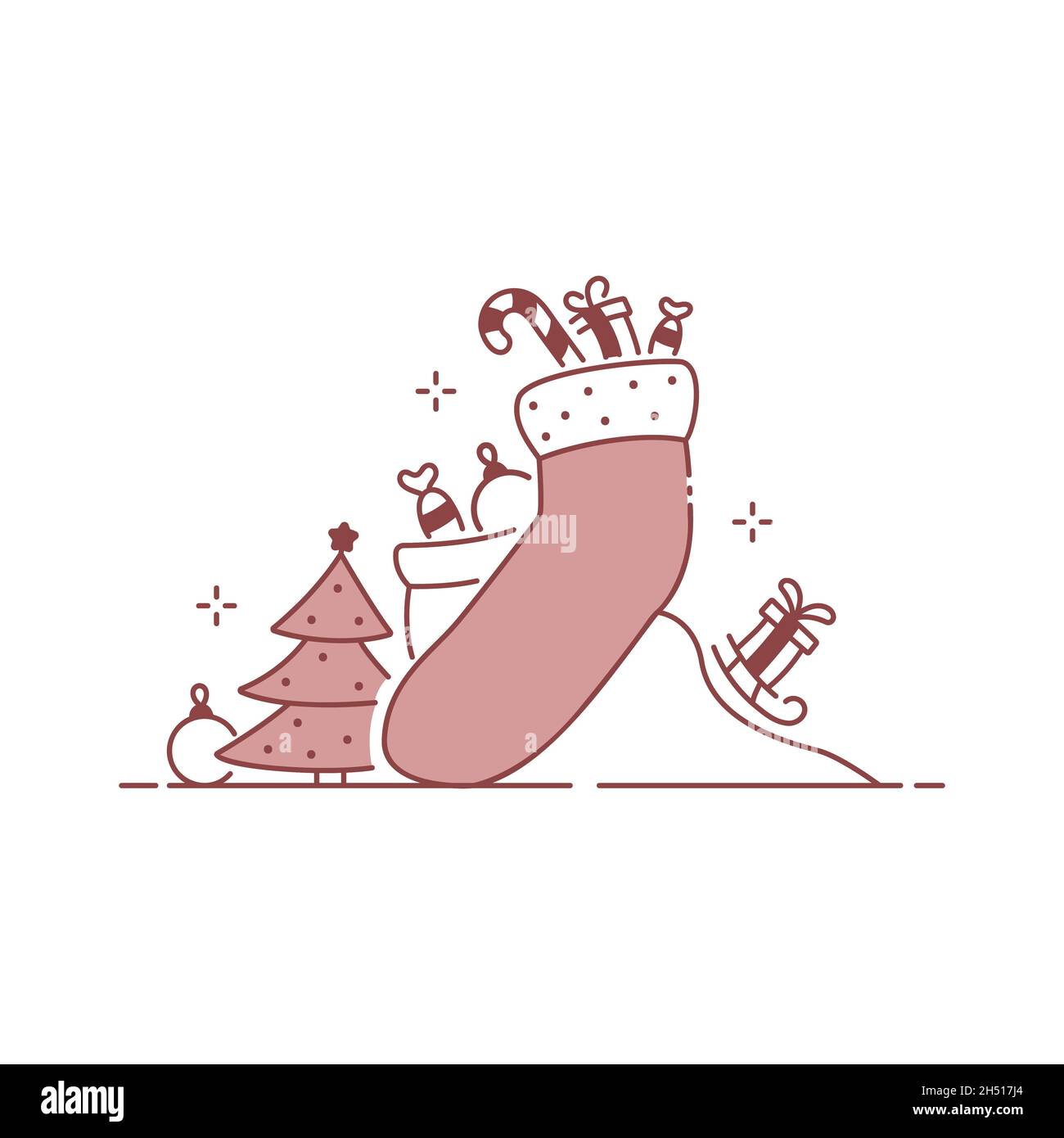 Christmas composition of a sock filled with sweets, Christmas card ...