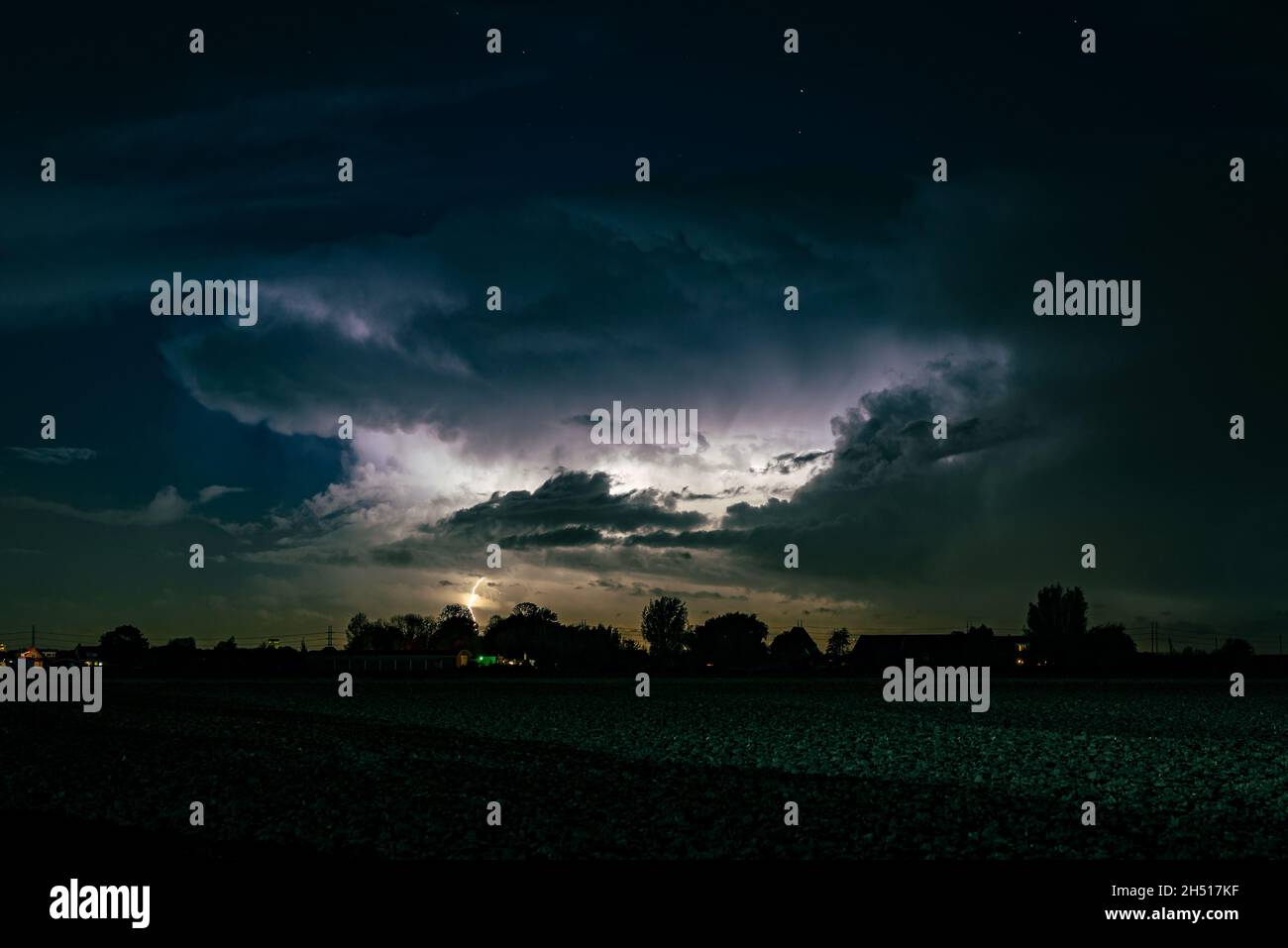 Autumn lightning storm over Dutch landscape at night Stock Photo - Alamy