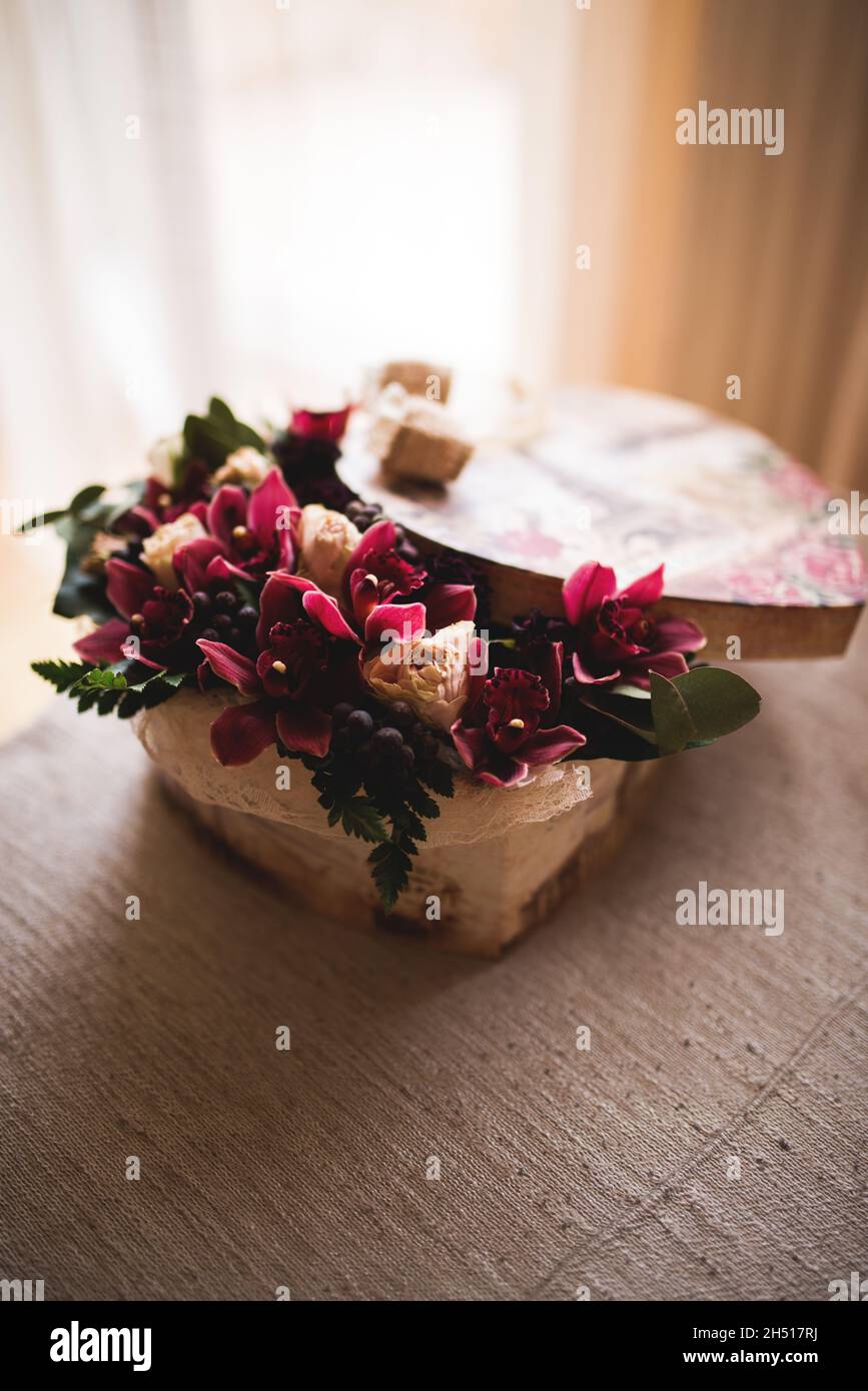 Flowers decoration box roses bloom present Stock Photo - Alamy