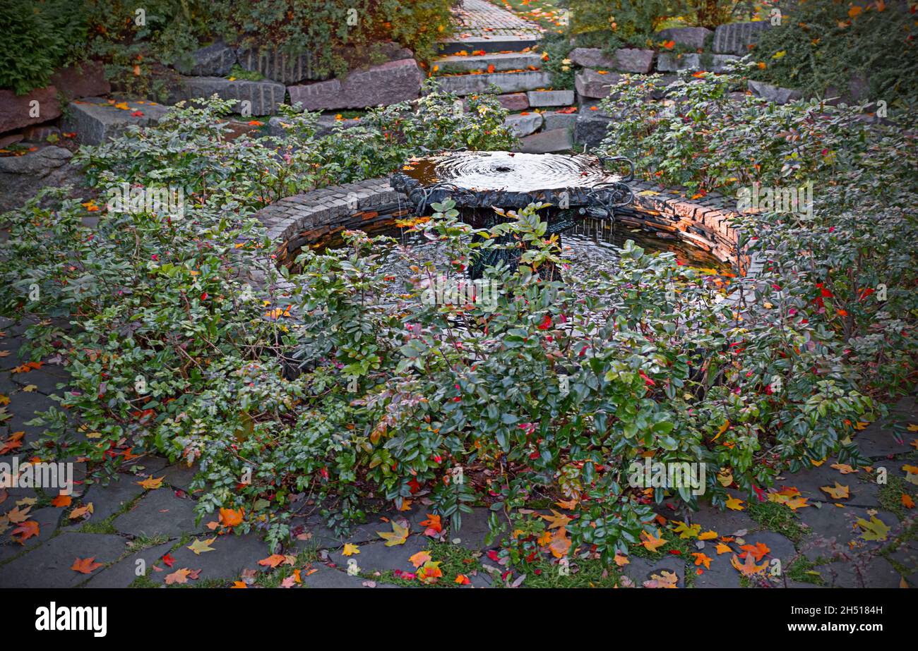 Vintage fountain in the autumn garden. Autumn landscape design Stock ...